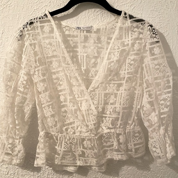 Zara | Tops | Zara Sheer Lace Cropped Top | Poshmark